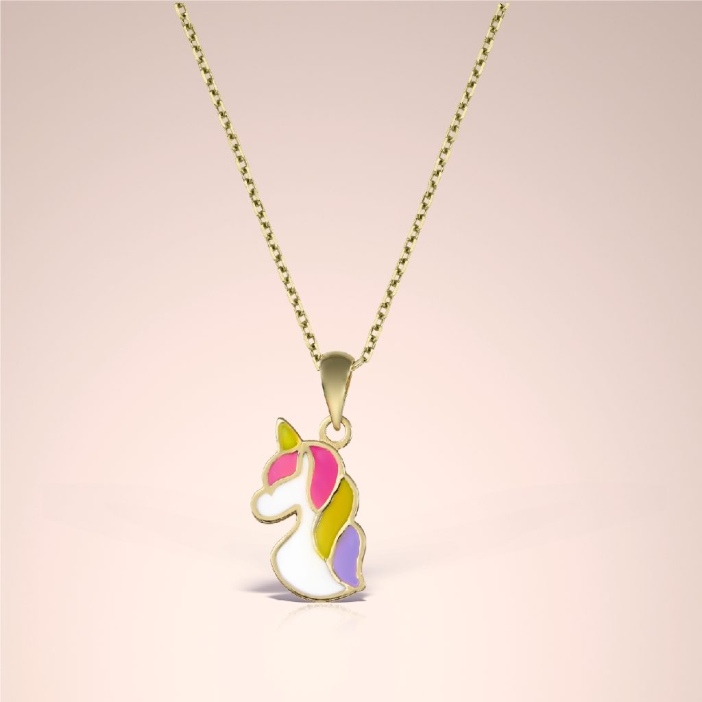 Lănțișor și pandantiv unicorn aur copii - MOSV - Bijuterii